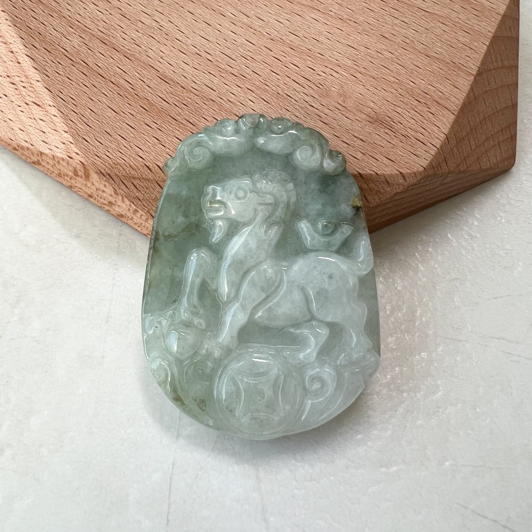 Jadeite Jade Sheep Goat Ram Chinese Zodiac Carved Pendant Necklace, YW ...