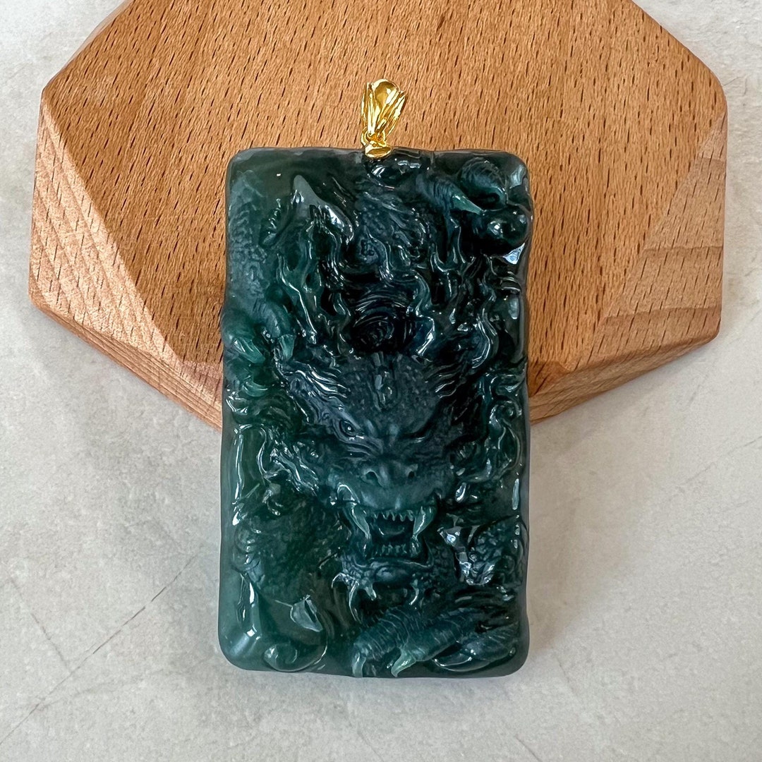Stormborn Jade Dragon Pendant, Jadeite Jade Dragon Hand Carved Pendant ...