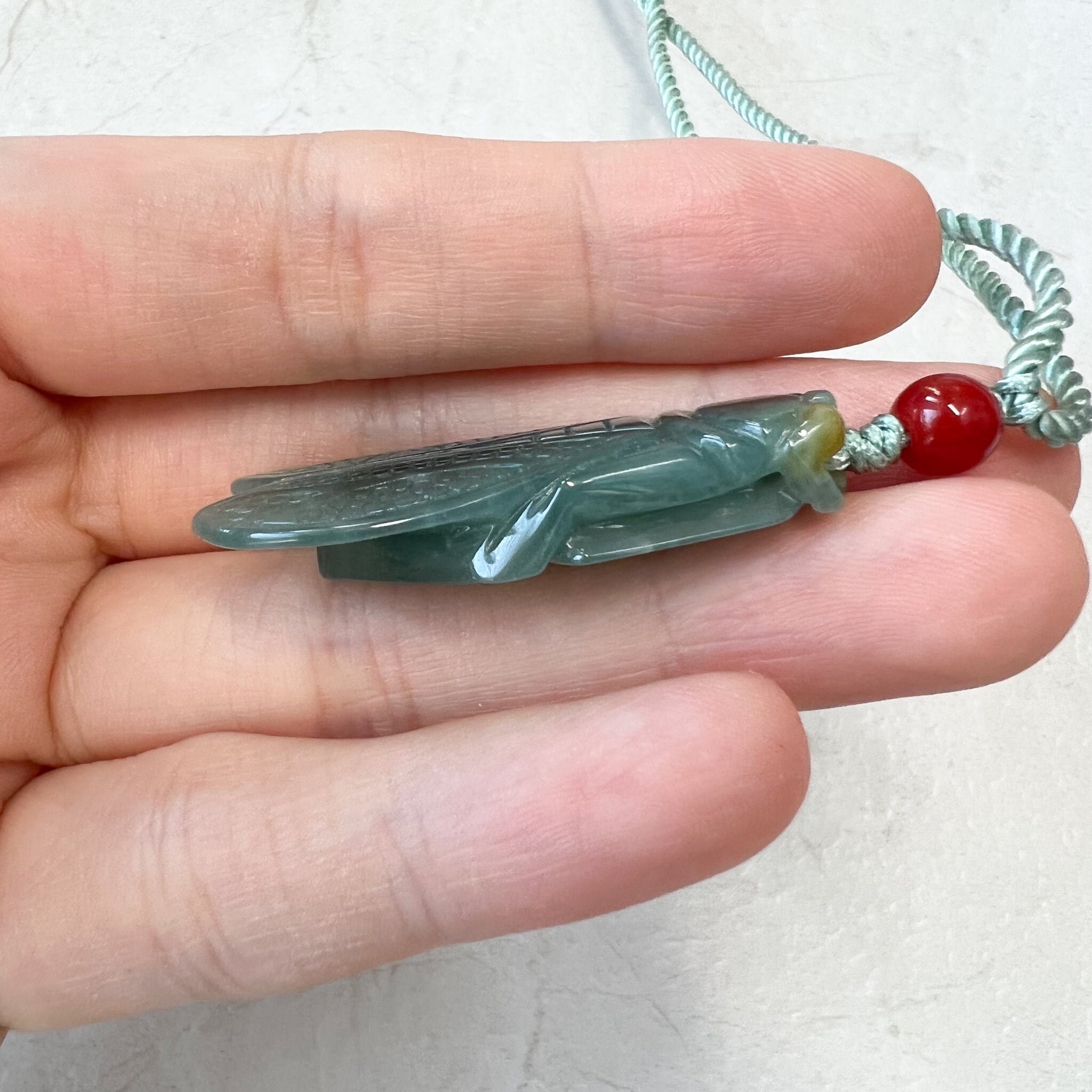 Green Blue Jadeite Jade Cicada Hand Carved Necklace, XFQ Green Blue Jadeite Jade Cicada Hand Carved Necklace, XFQ