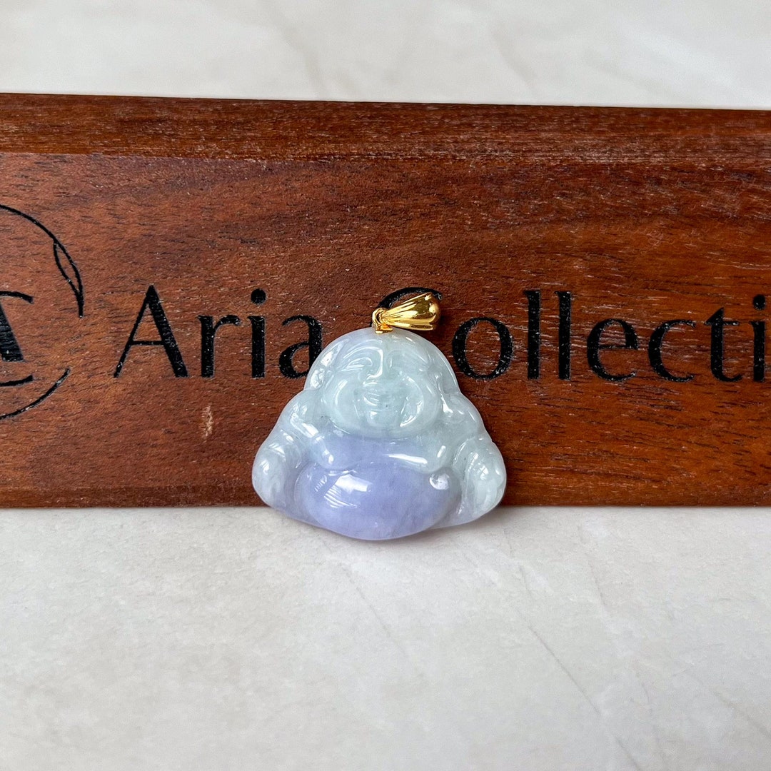 Small Purple Lavender Jadeite Jade Happy Buddha Carved Pendant With 18k ...