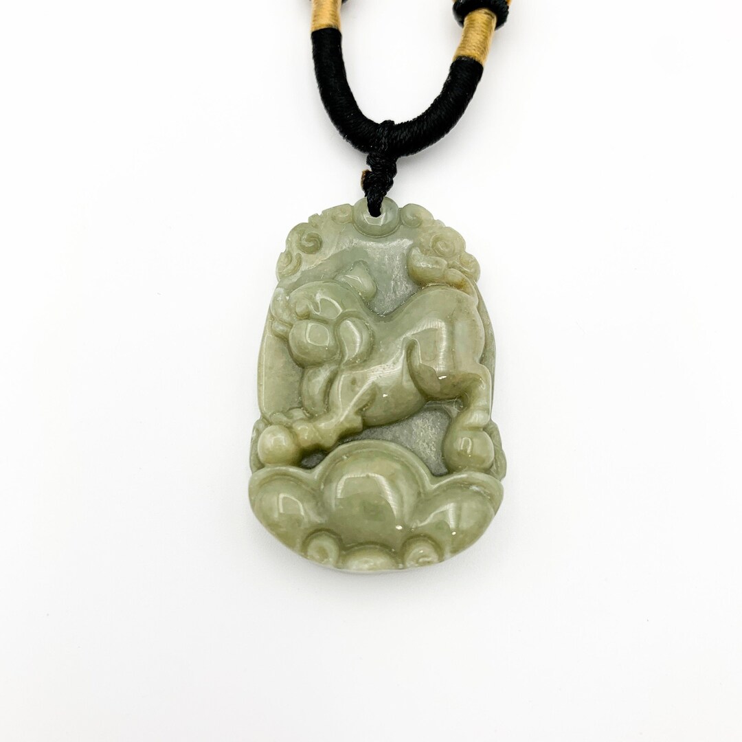 Jadeite Jade Pig Boar Chinese Zodiac Carved Rustic Pendant Necklace, YW ...