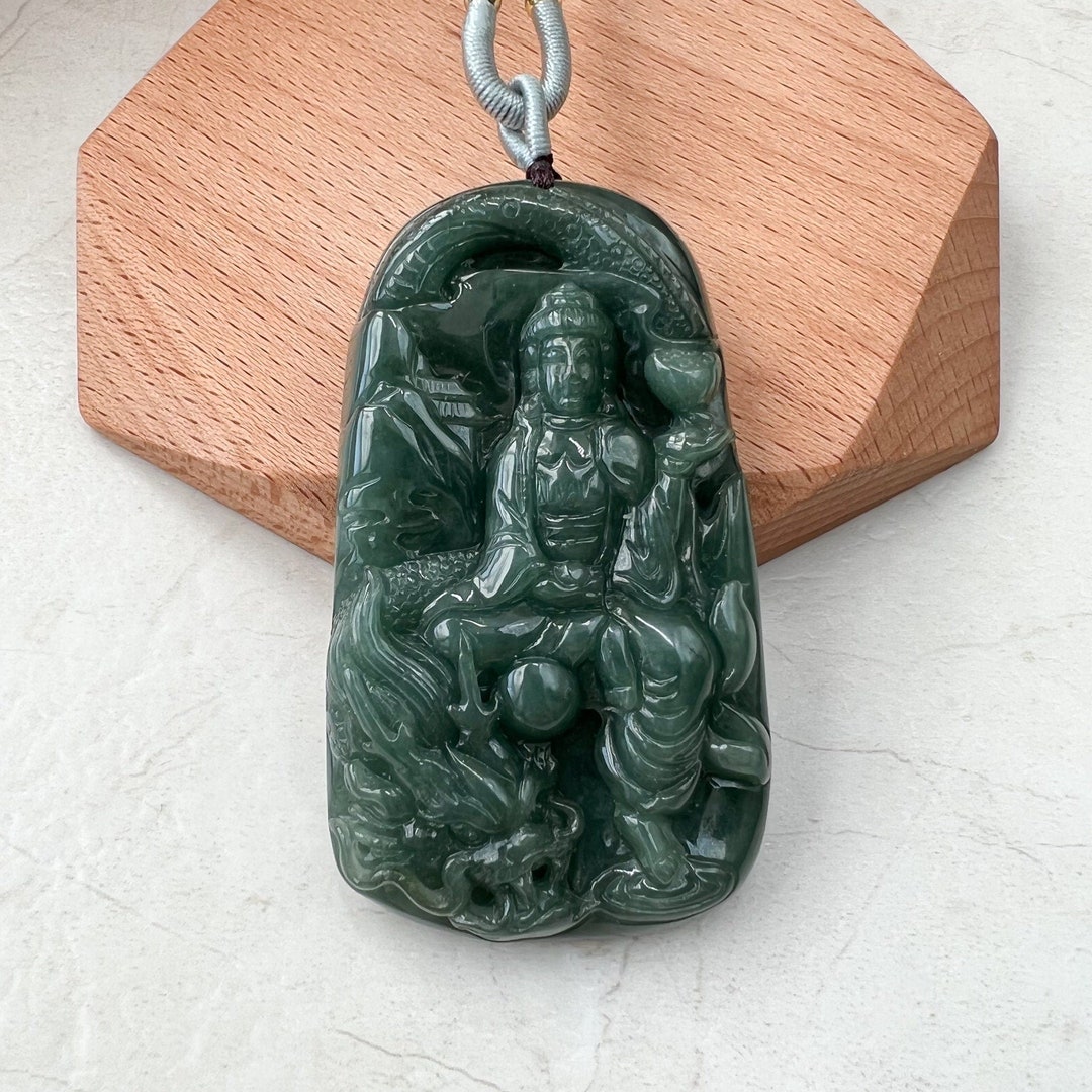 Jadeite Jade Guan Yin Kwan Yin Protected by Dragon Avalokitesvara Semi ...