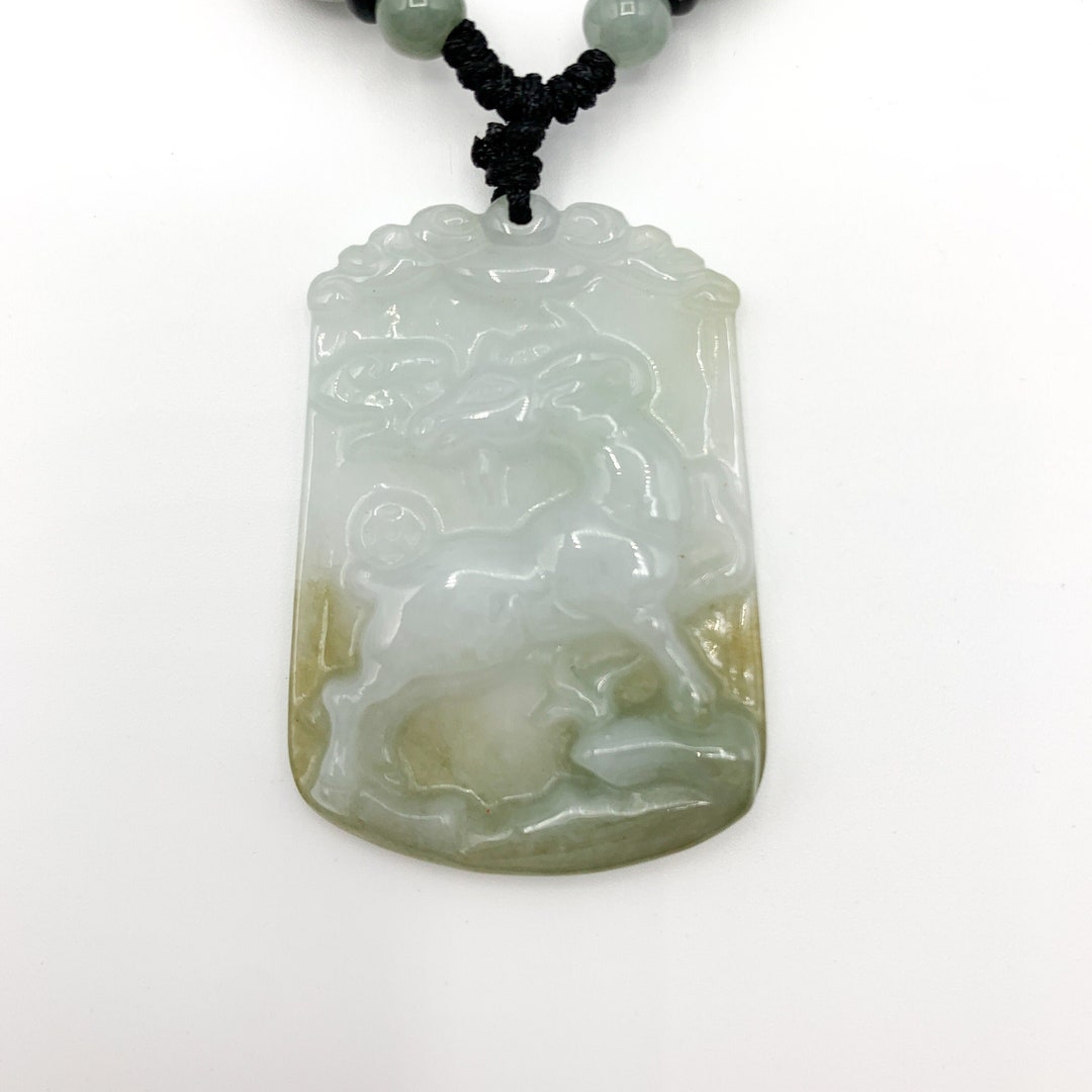 Jadeite Jade Sheep Goat Ram Chinese Zodiac Carved Pendant Necklace, YW ...