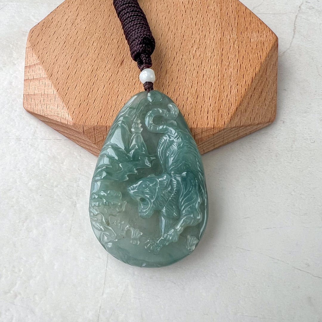 Tiger Descending Mountain Green Jadeite Jade Pendant, YJ-0422-0389312 ...