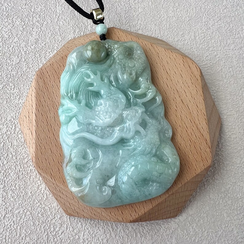 Celestial Dragon Jade Orb Pendant, Green Jadeite Jade Dragon Hand ...