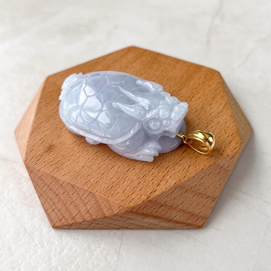 Large Dragon Turtle Jade Pendant With 18K Gold, Light Lavender Jadeite ...
