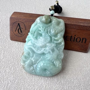 Celestial Dragon Jade Orb Pendant, Green Jadeite Jade Dragon Hand ...