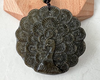 Peacock Obsidian Pendant - Etsy