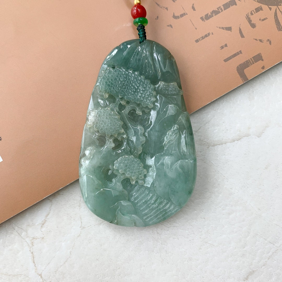Green Tree Pendant, Jadeite Jade, Mountain Forest River Scenery, Hand ...
