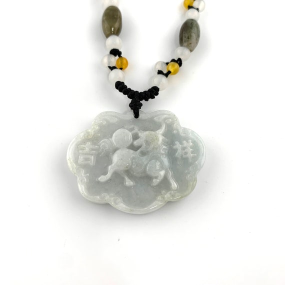 Jadeite Jade Longevity Lock Carved Necklace | Etsy UK