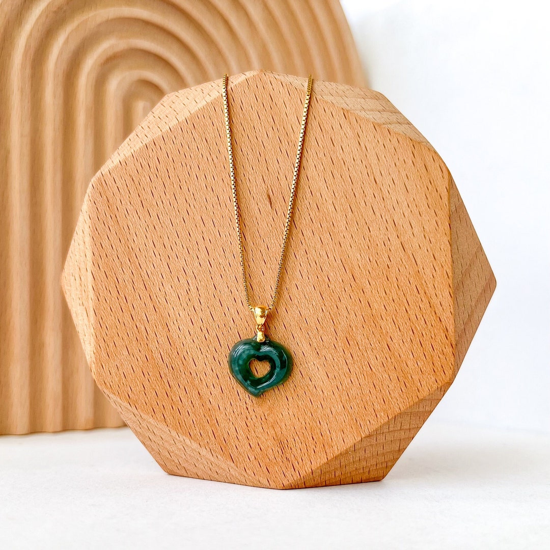 Radiant Heart Pendant, 18K Gold Jade Heart Charm, ALV-0424-1721099777 ...