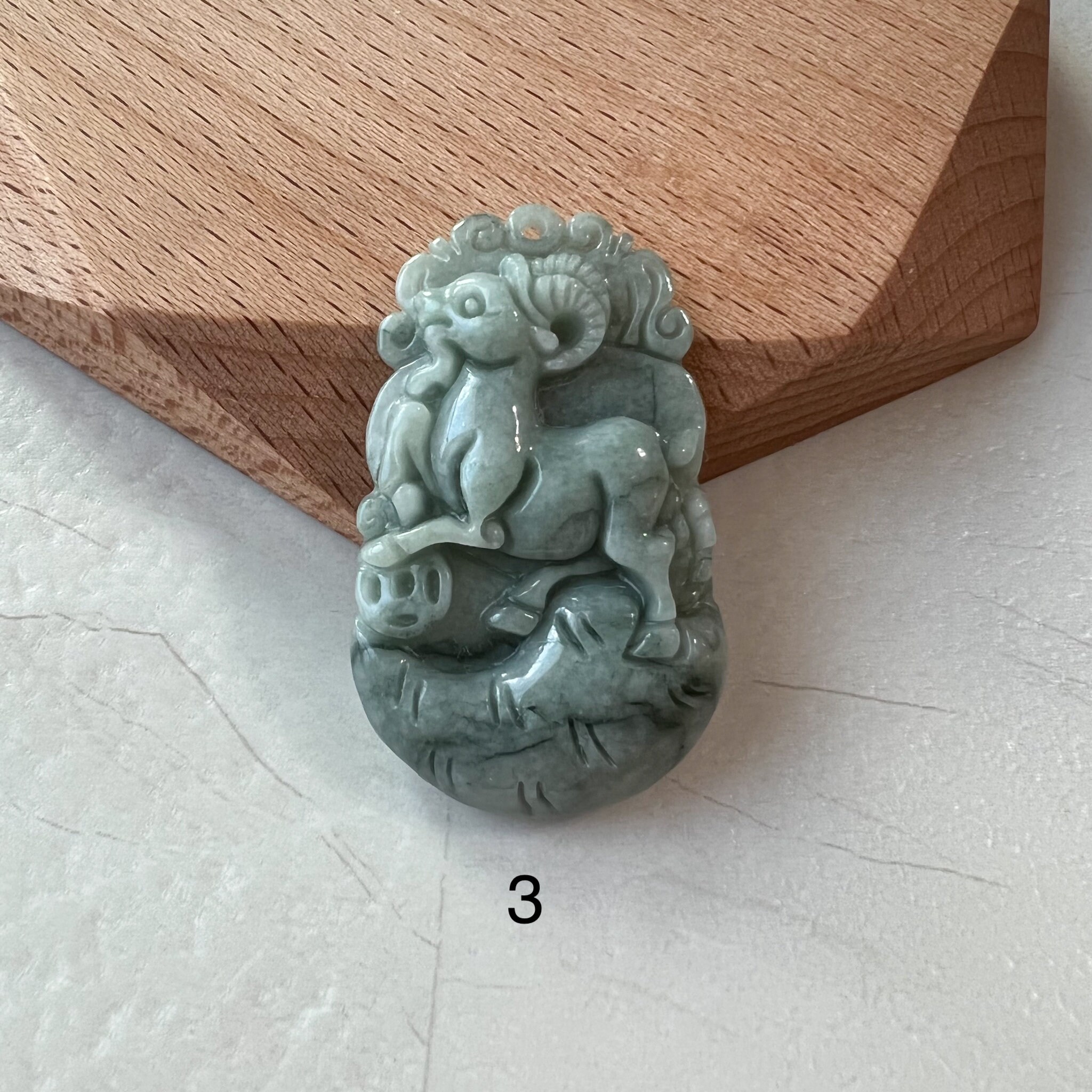 Jadeite Jade Sheep Goat Ram Chinese Zodiac Carved Pendant Necklace, YW ...