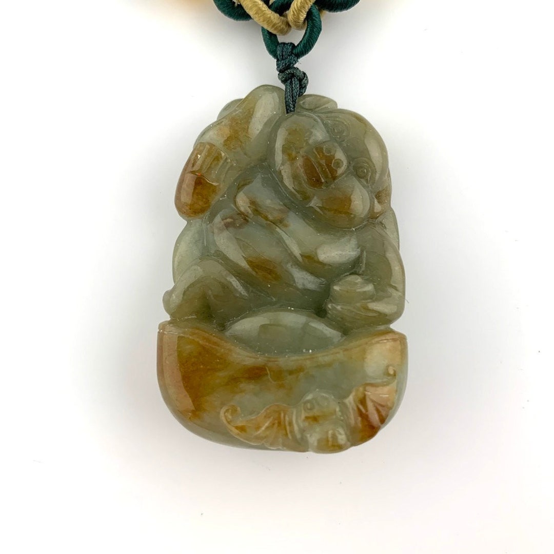 Jadeite Jade Pig Boar Chinese Zodiac Carved Pendant Necklace, 豬八戒, YW ...