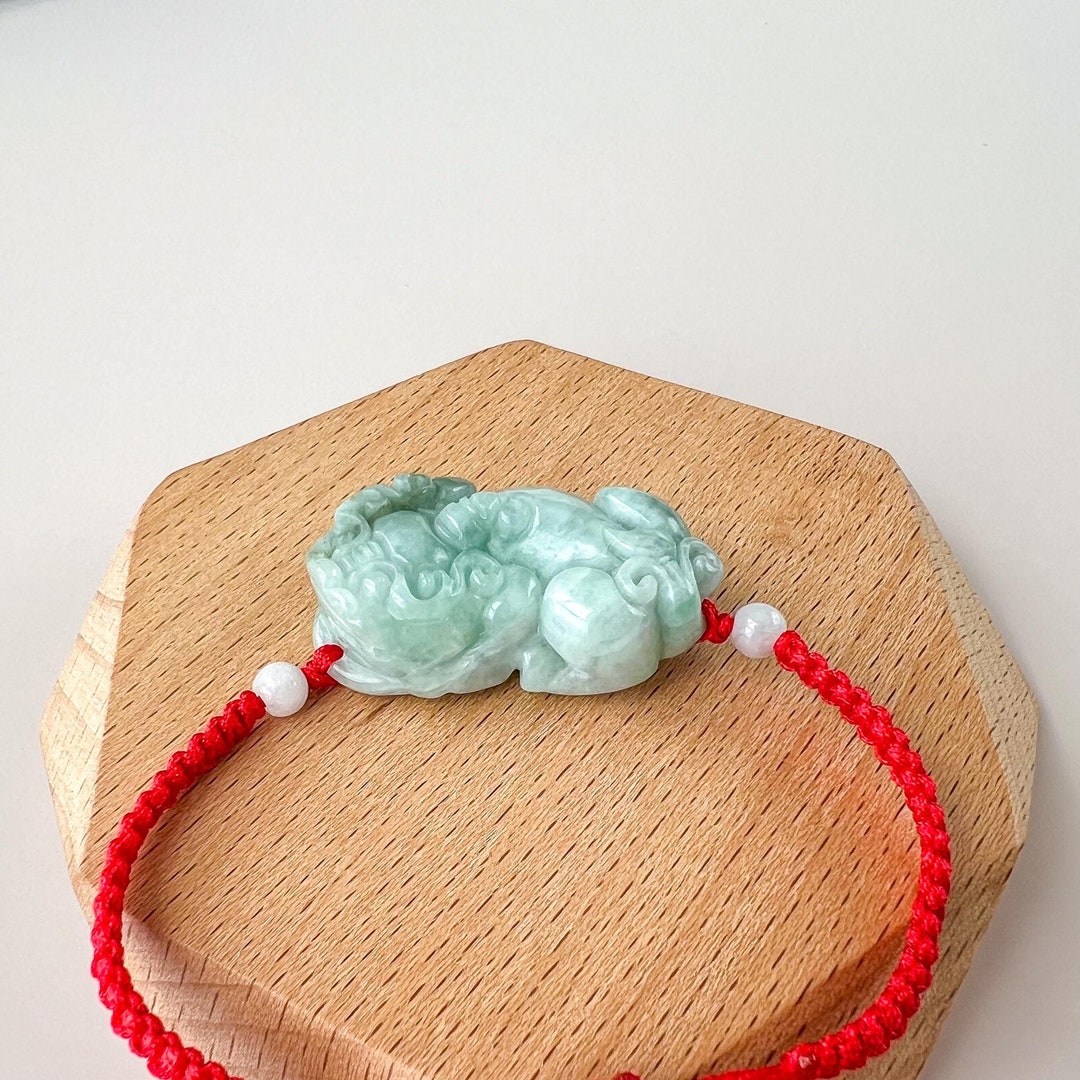 Green Jadeite Jade Pi Xiu Hand Carved Red Bracelet, 貔貅, YW-0110 ...