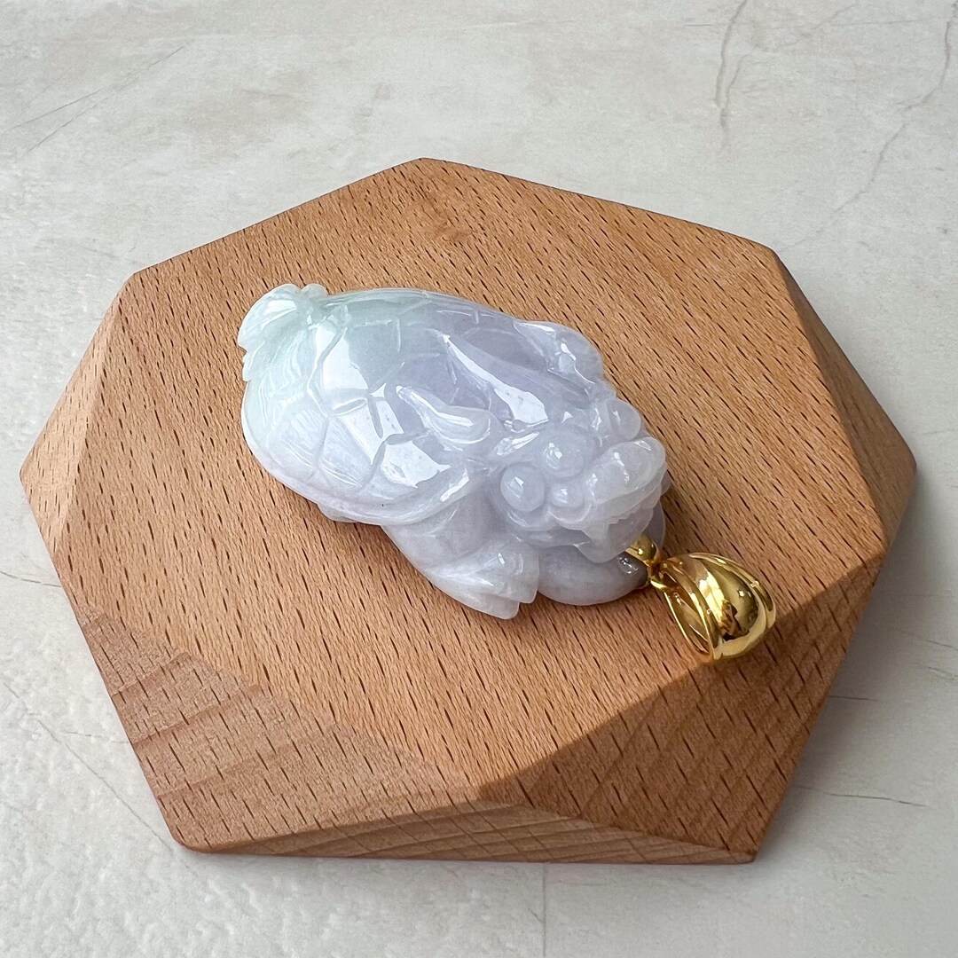Dragon Turtle Jade Pendant With 18K Gold, Light Lavender Jadeite Jade ...
