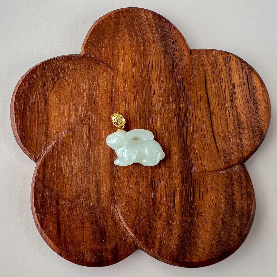 Harmony Rabbit Jade Pendant, Nephrite Jade Bunny Pendant With Gold ...