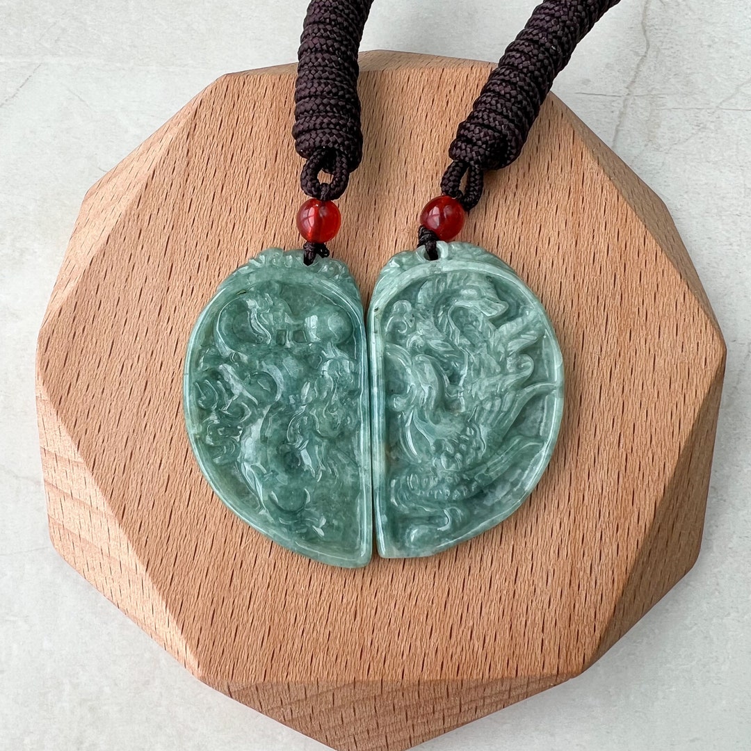 Couple Jadeite Jade Dragon Phoenix Love Necklace, 龙凤, Couple Gift, YJ ...