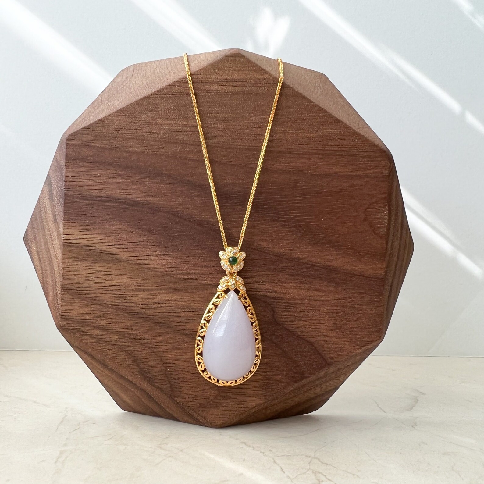 Purple Jade Teardrop Pendant Jadeite Jade 18K Gold | Etsy