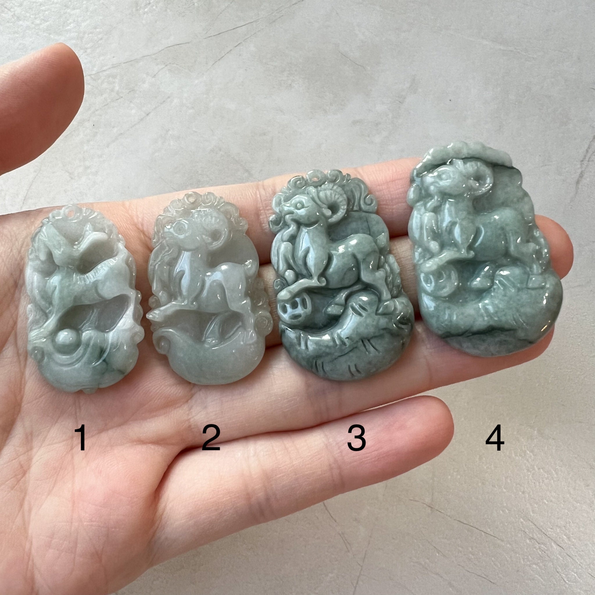 Jadeite Jade Sheep Goat Ram Chinese Zodiac Carved Pendant Necklace, YW ...