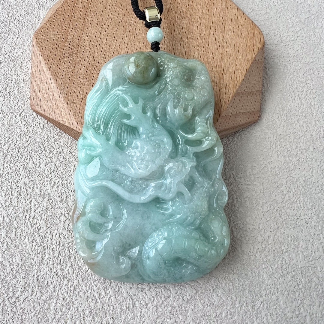 Celestial Dragon Jade Orb Pendant, Green Jadeite Jade Dragon Hand ...