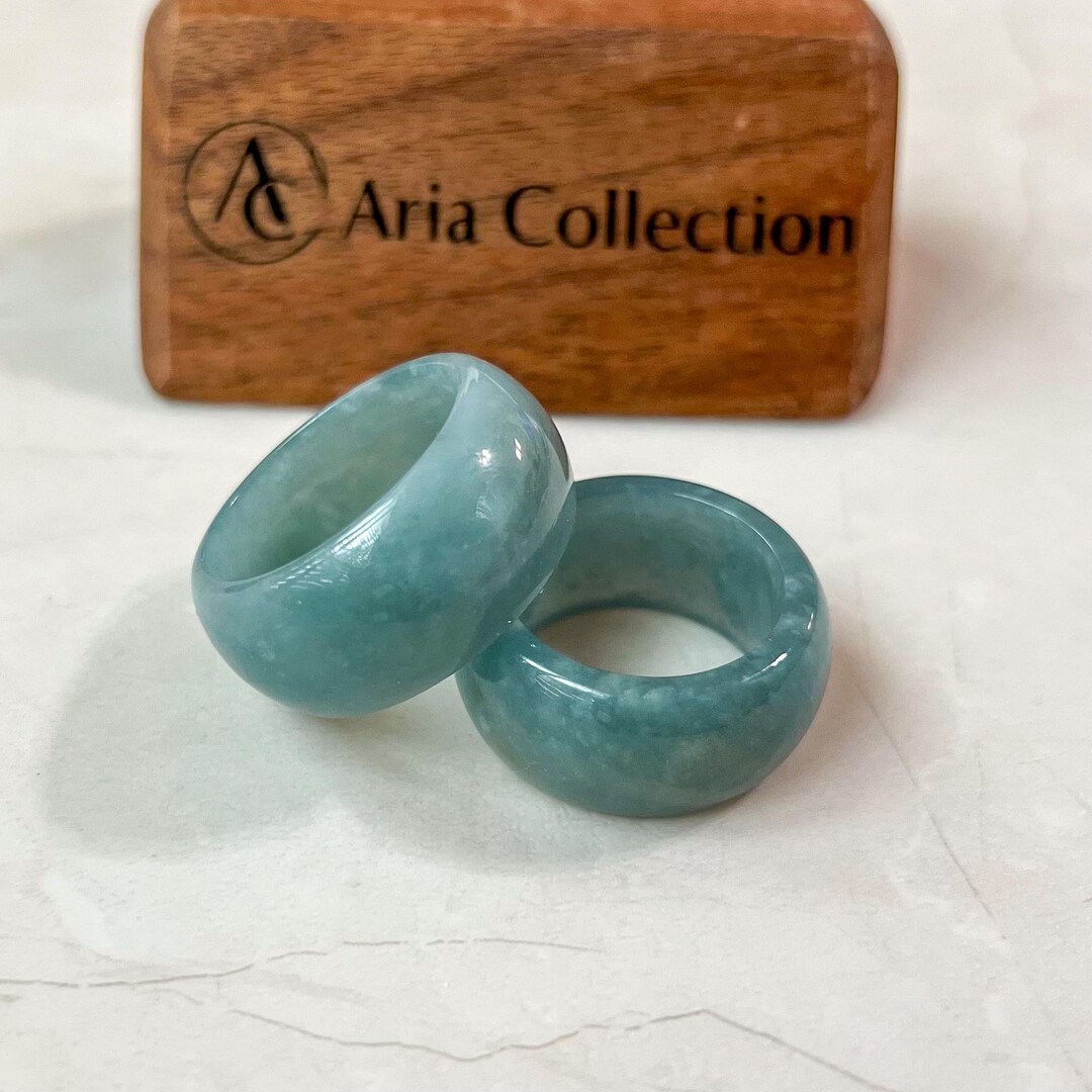 Green Blue Jadeite Jade Thumb Ring, Natural Untreated Grade A Jadeite ...