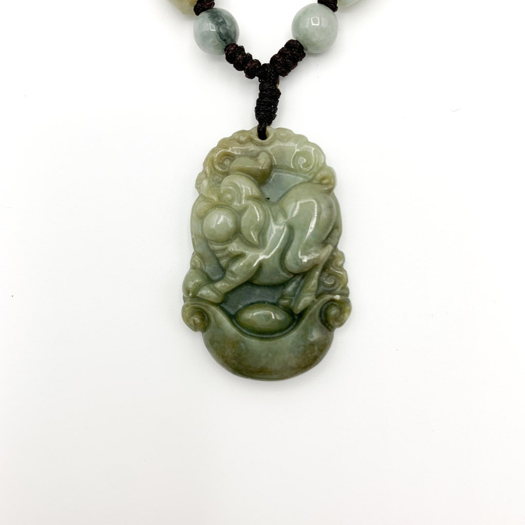 Jadeite Jade Pig Boar Chinese Zodiac Carved Rustic Pendant Necklace, YW ...