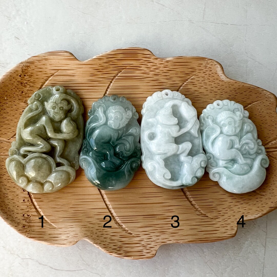 Jadeite Jade Monkey Chinese Zodiac Carved Pendant Necklace, YW-0321 ...
