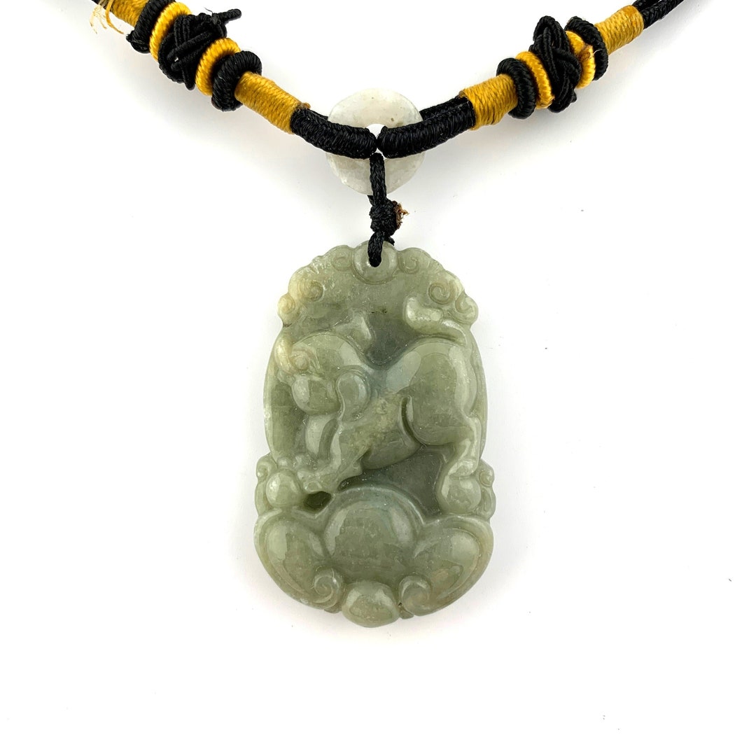 Jadeite Jade Pig Boar Chinese Zodiac Carved Rustic Pendant Necklace, YW ...