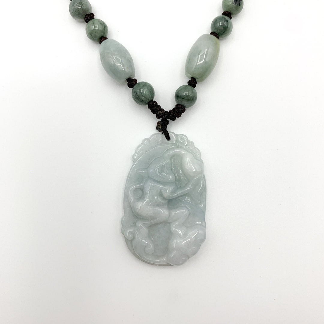Jadeite Jade Monkey Chinese Zodiac Carved Pendant Necklace - Etsy