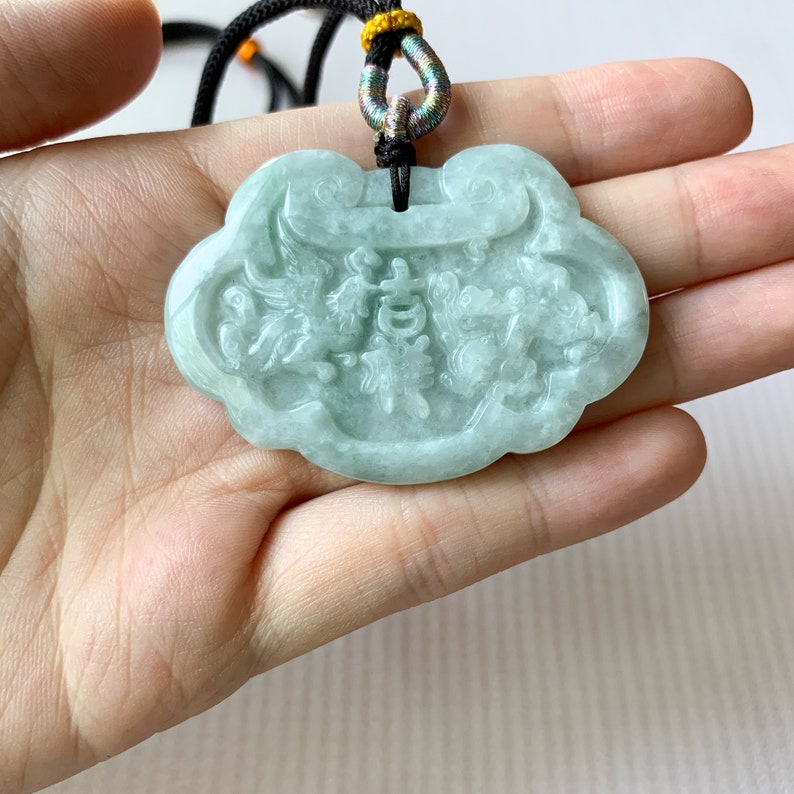 Large Jadeite Jade Longevity Lock Carved Necklace 长命锁 - Etsy