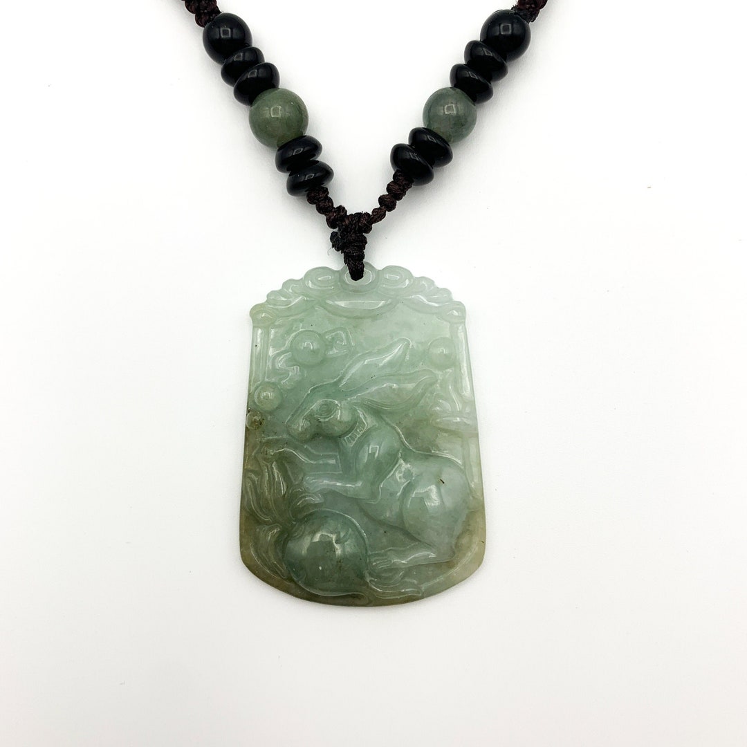 Jadeite Jade Rabbit Chinese Zodiac Carved Pendant Necklace, YW-0321 ...