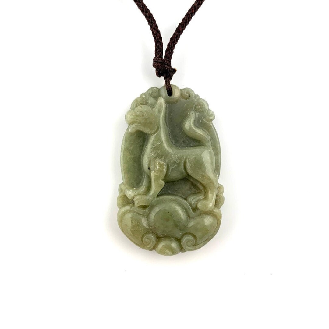 Jadeite Jade Dog Chinese Zodiac Carved Rustic Pendant Necklace, YW-0110 ...