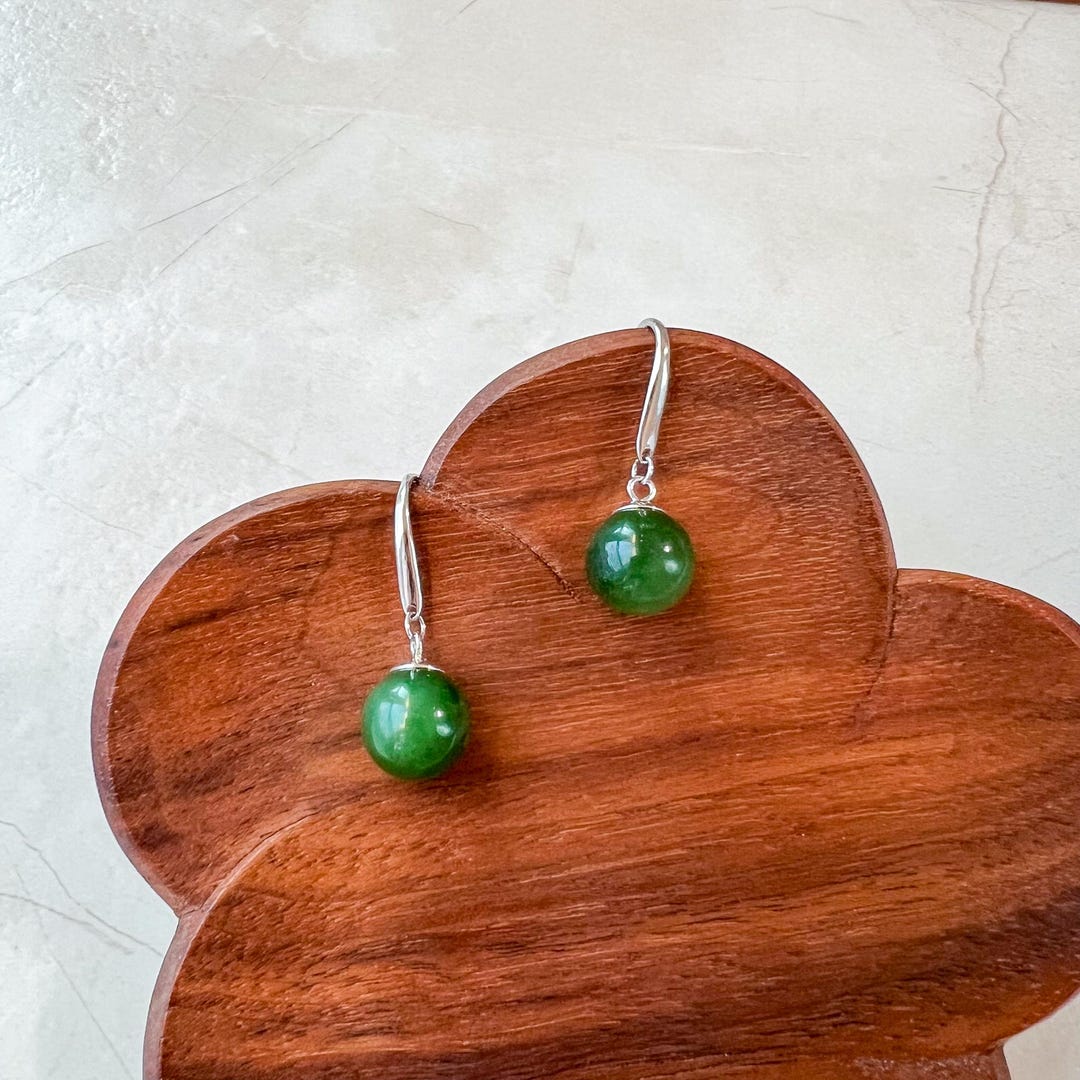 Classic Jade Orbs Earring, Style 1, Green Nephrite Jade Sterling Silver ...