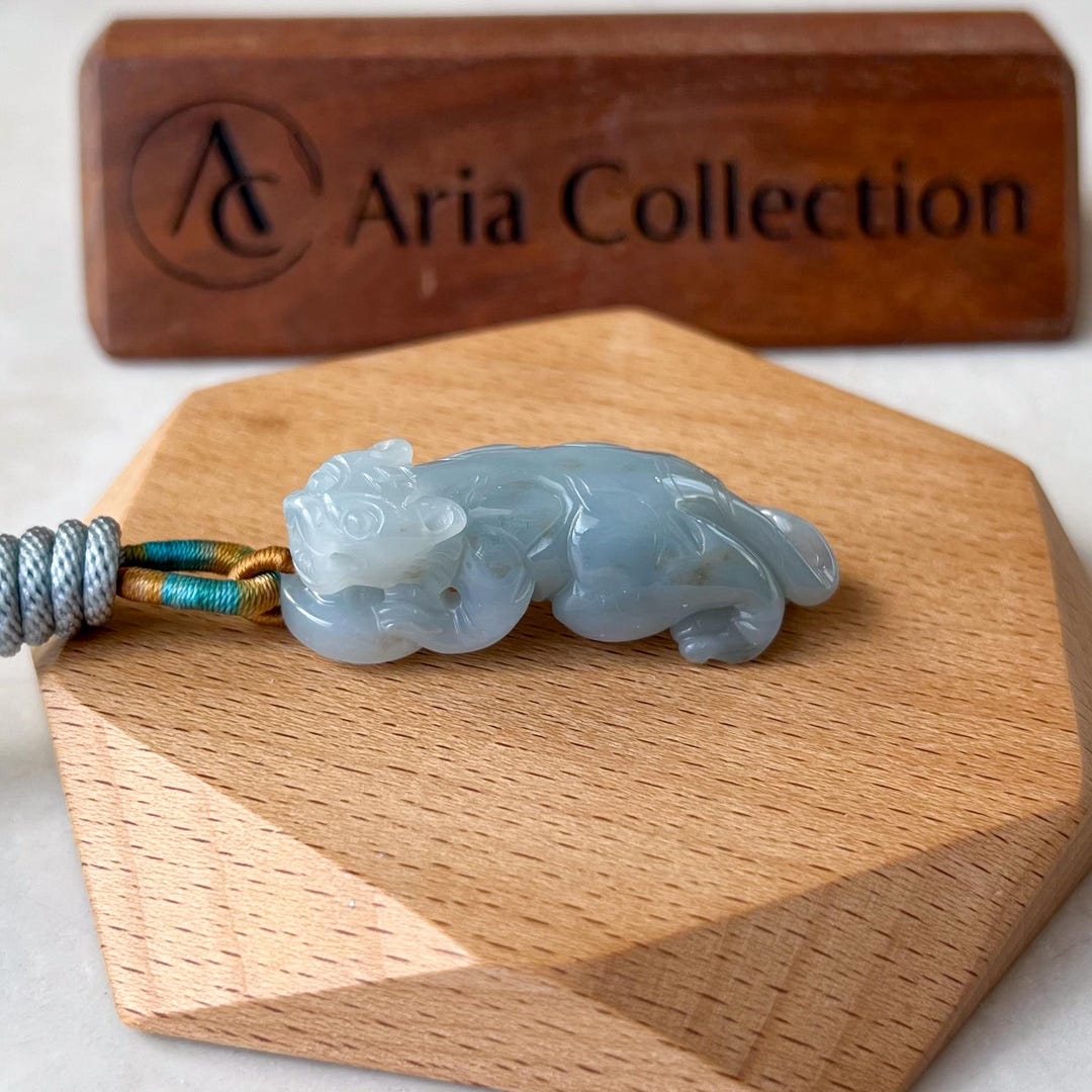Azure Guardian Tiger Jade Pendant, Jadeite Jade Tiger Pendant, 3-D Hand ...
