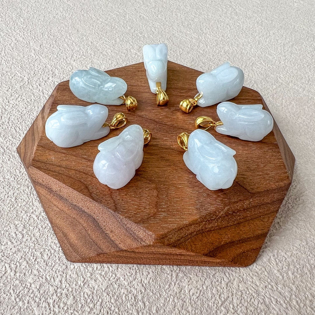 Jadeite Jade Rabbit Pendant With 18K Solid Gold, Set 3, SHWQ-0423 ...