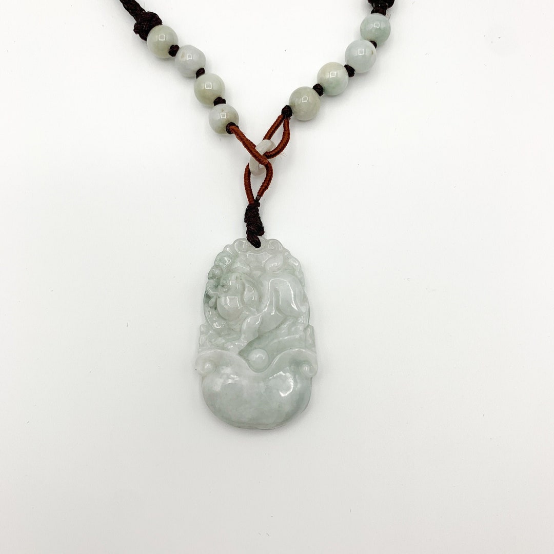 Jadeite Jade Pig Boar Chinese Zodiac Carved Rustic Pendant Necklace, YW ...