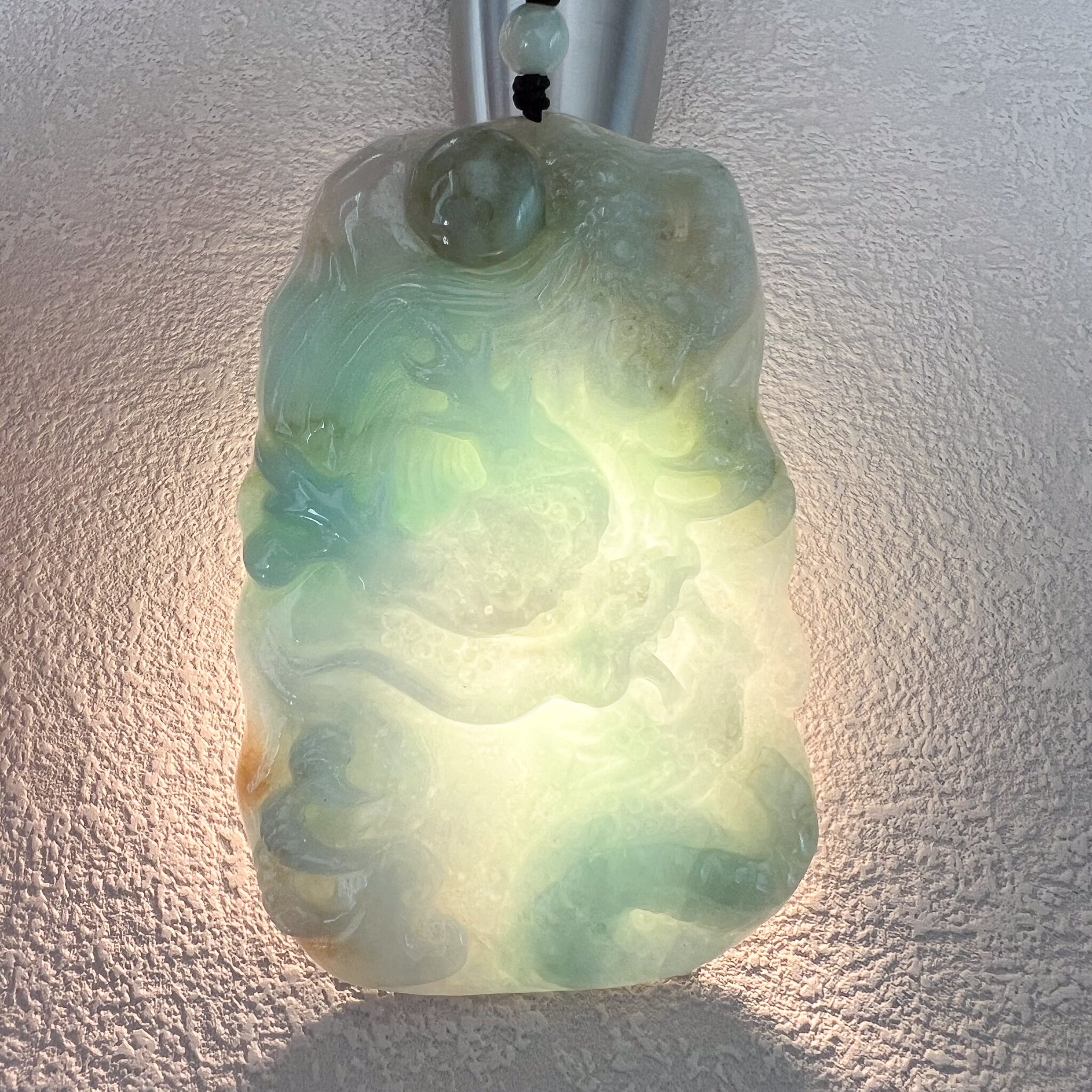 Celestial Dragon Jade Orb Pendant, Green Jadeite Jade Dragon Hand ...
