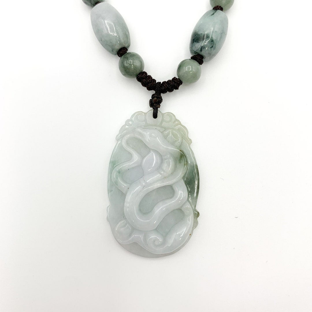 Jadeite Jade Snake Chinese Zodiac Carved Pendant Necklace, YW-0321 ...