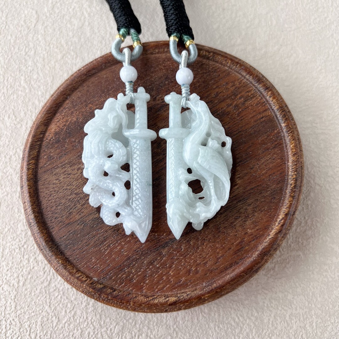 Dragon and Phoenix Sword Pair Pendants, Jadeite Jade Dragon Phoenix ...