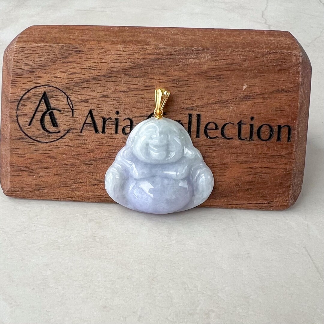 Small Purple Lavender Jadeite Jade Happy Buddha Carved Pendant With 18k ...