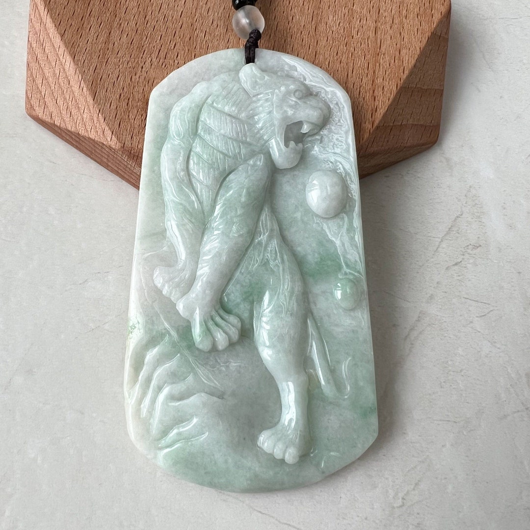 Large Jadeite Jade Tiger, Green White Jade, Chinese Zodiac Carved ...