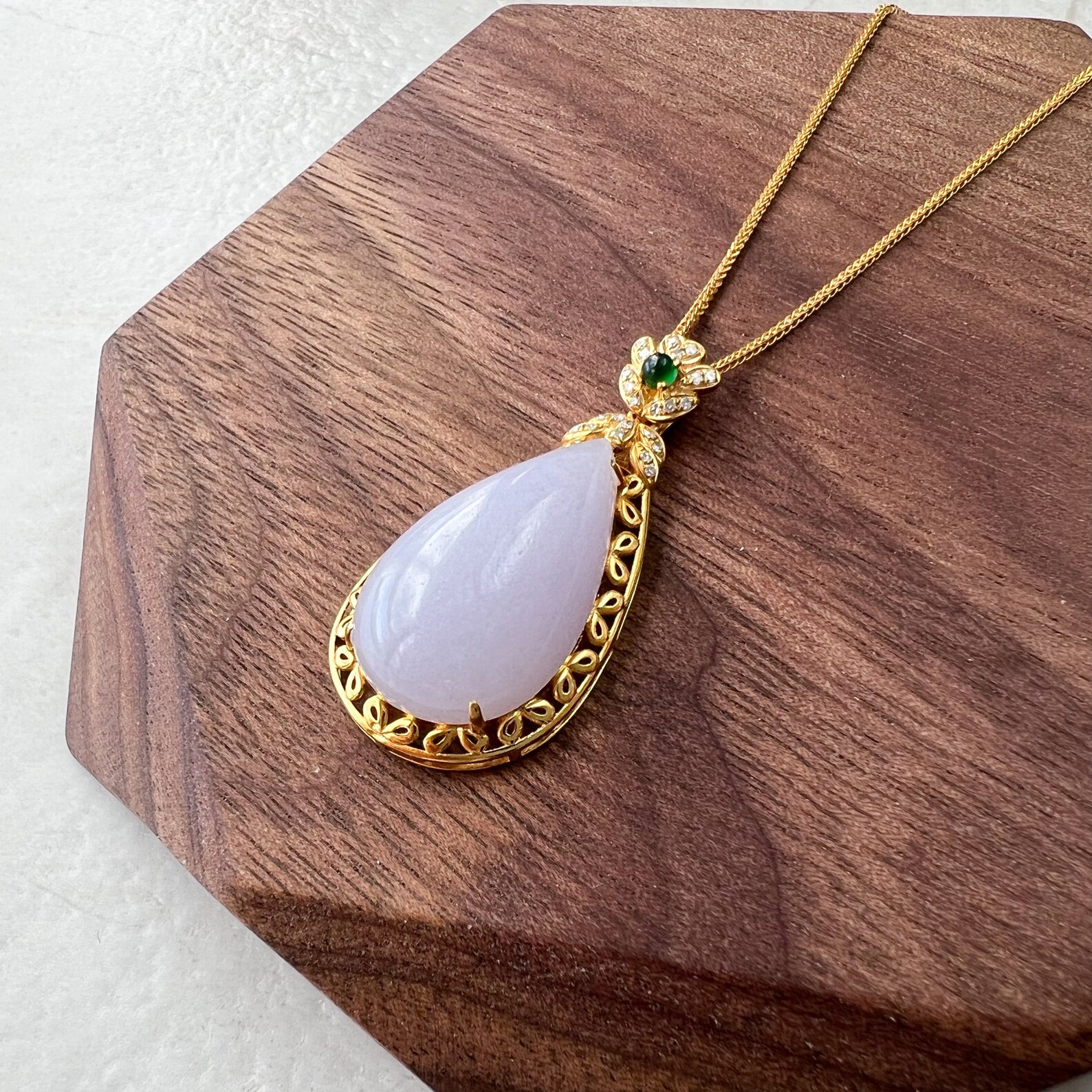 Purple Jade Teardrop Pendant Jadeite Jade 18K Gold | Etsy