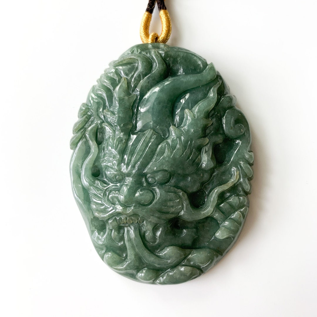 Very Large Jadeite Jade Dragon Chinese Zodiac Hand Carved Pendant ...
