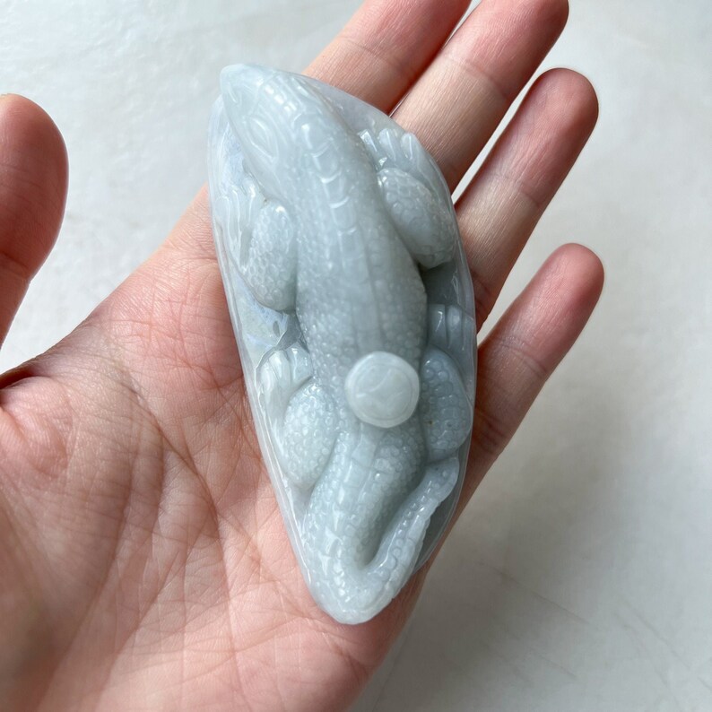 Jadeite Jade Lizard on Leaf, Feng Shui, Chinese Hand Carved Statue ...