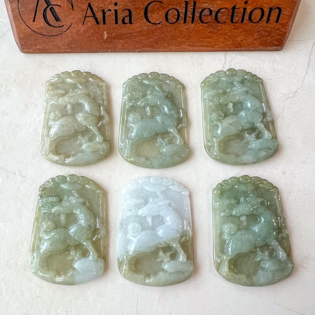Jadeite Jade Sheep Goat Chinese Zodiac Carved Pendant Necklace, LJ-1221 ...