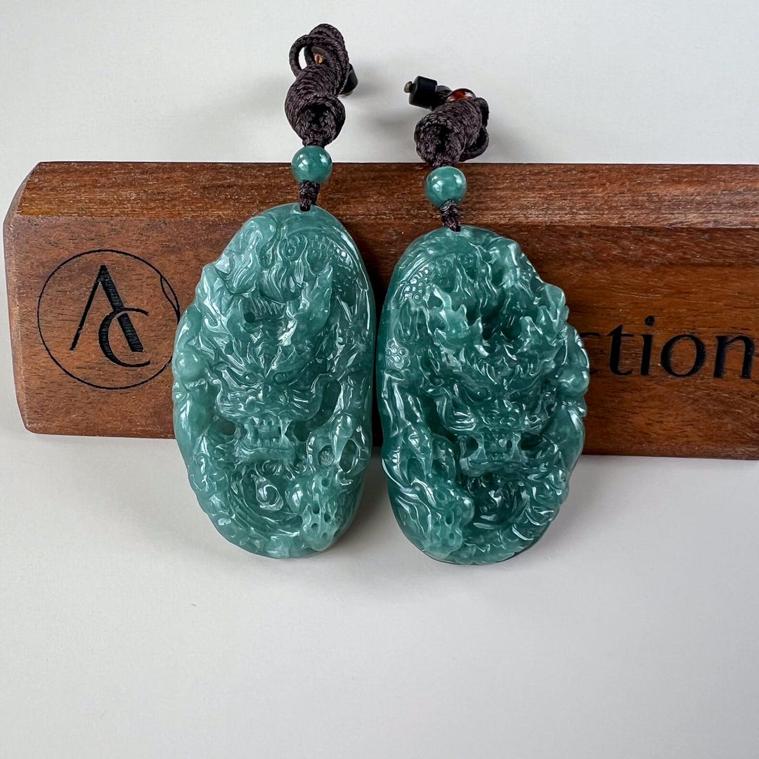 Blue Green Jadeite Jade Dragon Chinese Zodiac Hand Carved Pendant ...