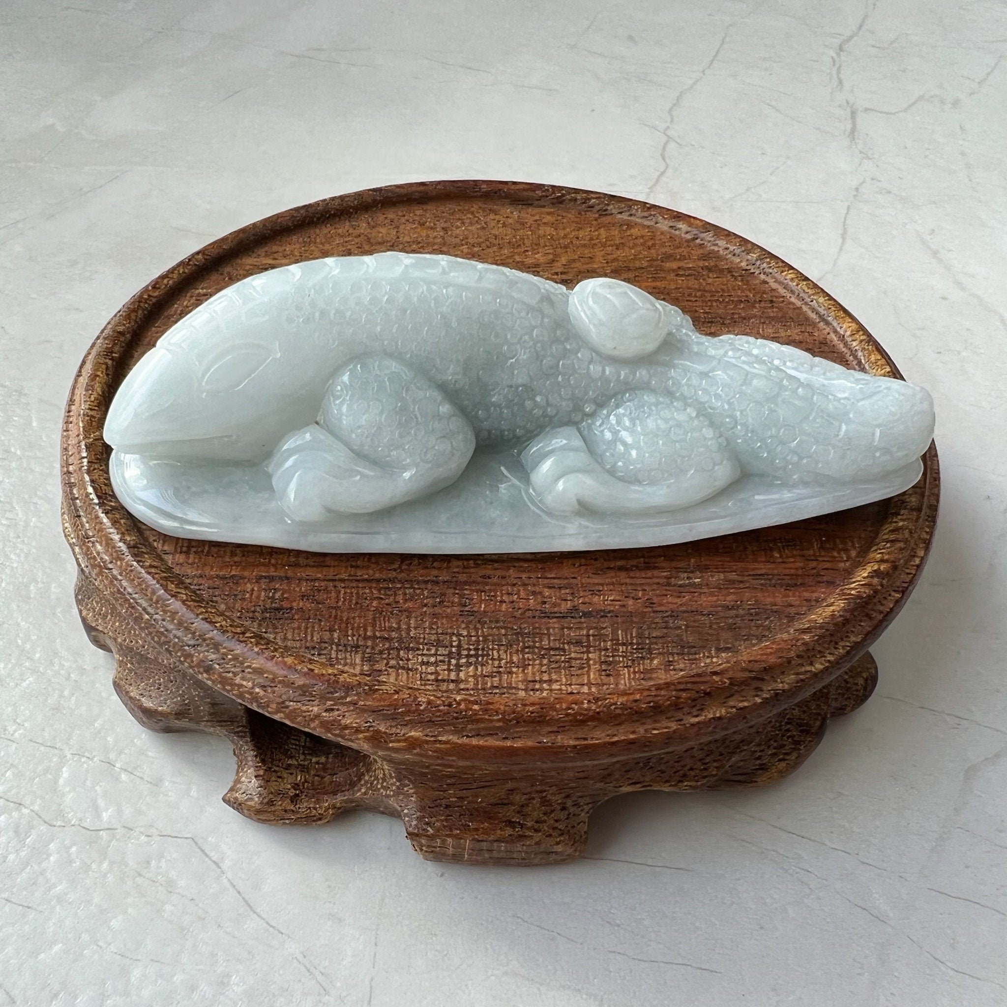 Jadeite Jade Lizard on Leaf, Feng Shui, Chinese Hand Carved Statue ...