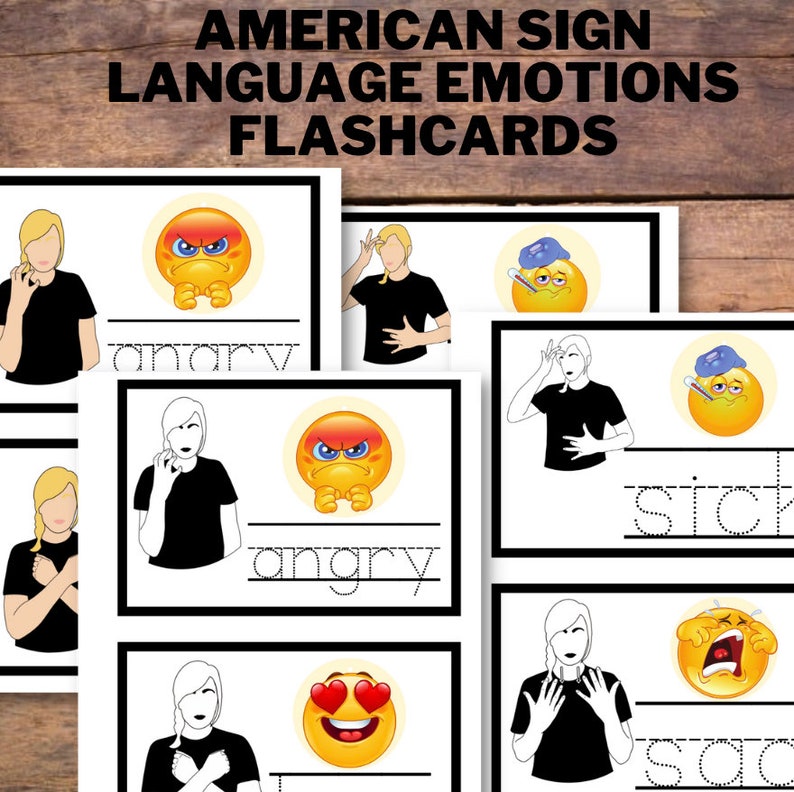 Sign Language Emotions Flashcards ASL Emotions Flashcards - Etsy