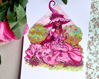 Enchanted Library Rose Witch Pink Cats Adorable Girls Art - Etsy