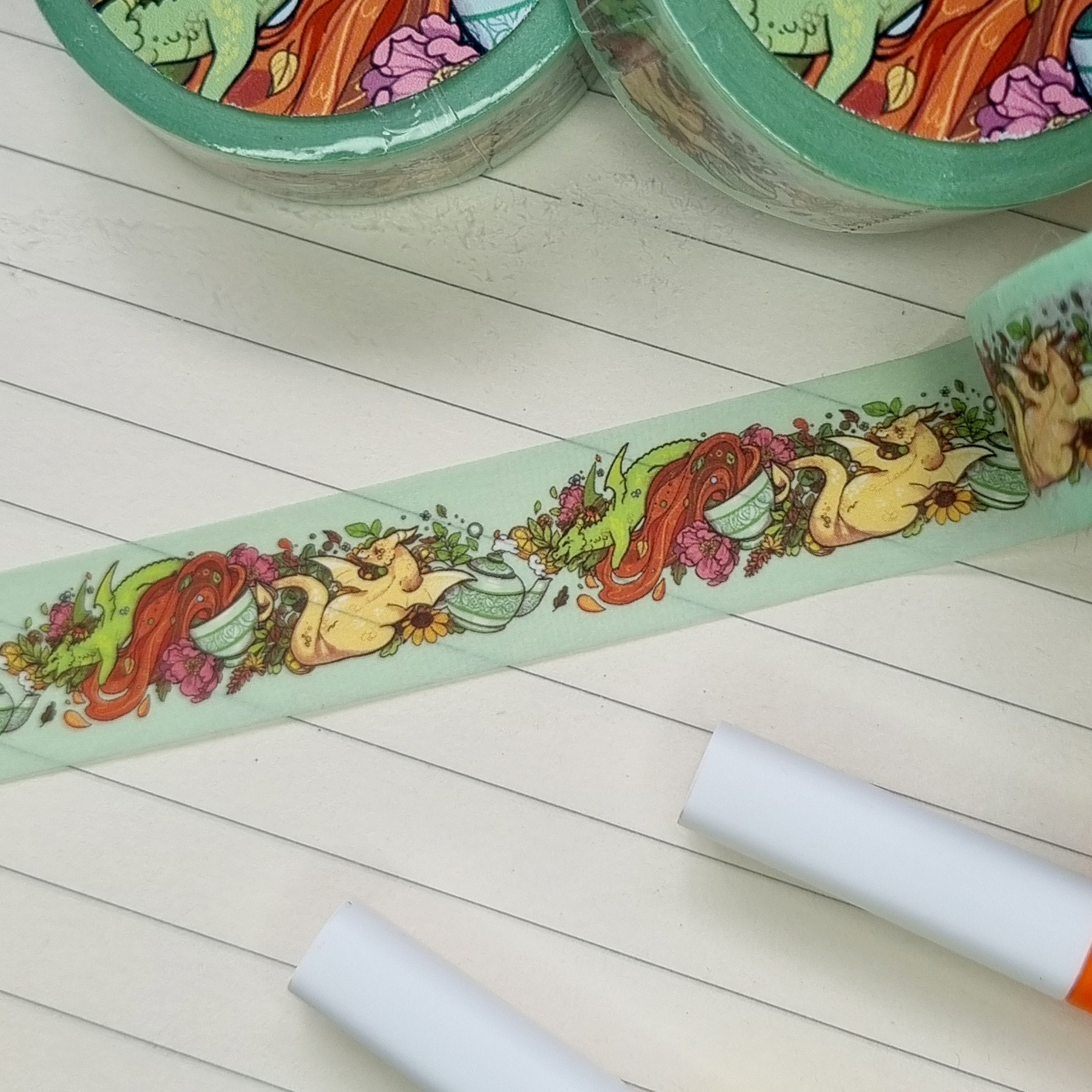 Mint Green Teacup Dragons Washi Tape Fantasy washi tape | Etsy